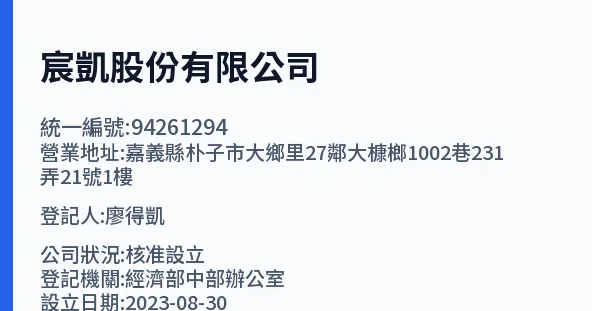 宸凱股份有限公司的照片-統編 94261294(嘉義縣) 公司登記資料與營業項目詳細圖表
