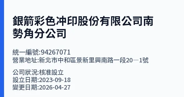 銀箭彩色冲印股份有限公司南勢角分公司的照片-統編 94267071(新北市) 公司登記資料與營業項目詳細圖表