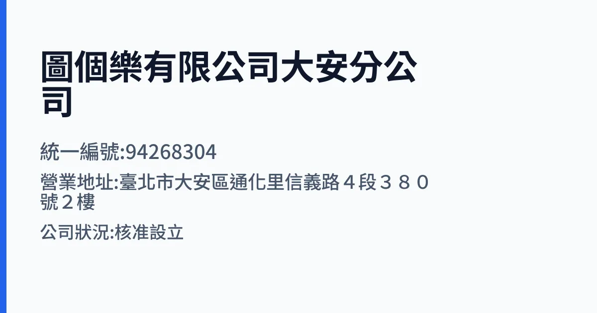 圖個樂有限公司大安分公司 - 統編 94268304(臺北市) 公司登記資料與營業項目詳細圖表