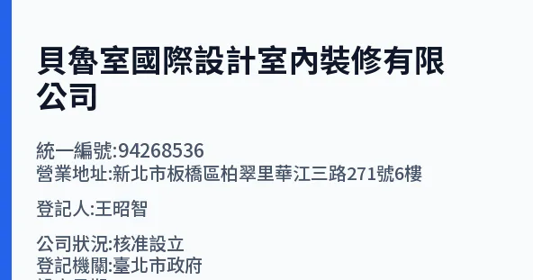 貝魯室國際設計室內裝修有限公司的照片-統編 94268536(新北市) 公司登記資料與營業項目詳細圖表