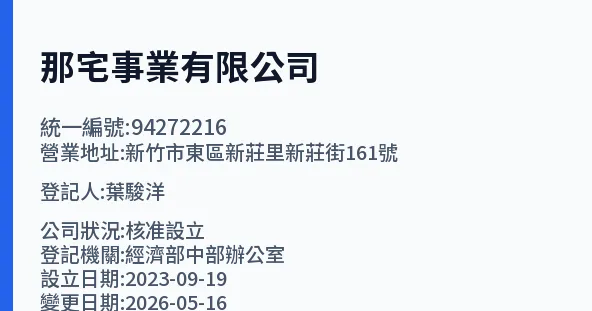 那宅事業有限公司的照片-統編 94272216(新竹市) 公司登記資料與營業項目詳細圖表