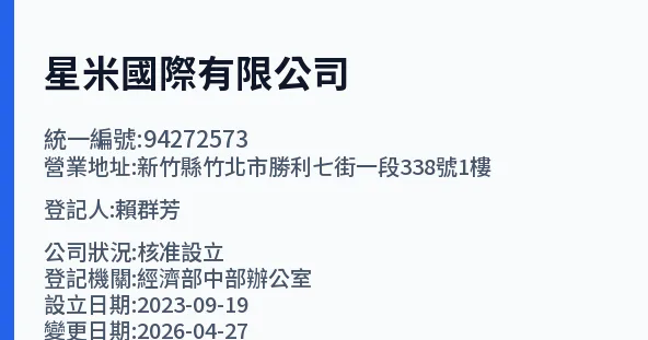 星米國際有限公司的照片-統編 94272573(新竹縣) 公司登記資料與營業項目詳細圖表