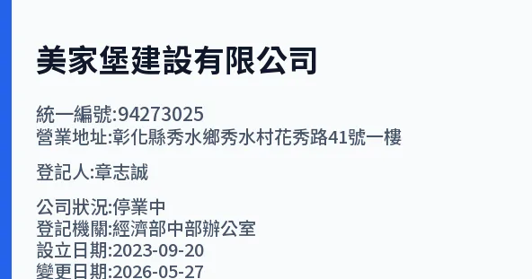美家堡建設有限公司的照片-統編 94273025(彰化縣) 公司登記資料與營業項目詳細圖表