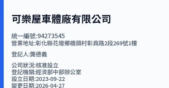 可樂屋車體廠有限公司的照片-統編 94273545(彰化縣) 公司登記資料與營業項目詳細圖表