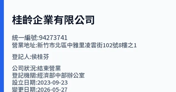 桂齡企業有限公司的照片-統編 94273741(新竹市) 公司登記資料與營業項目詳細圖表
