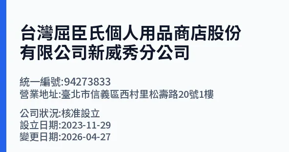台灣屈臣氏個人用品商店股份有限公司新威秀分公司的照片-統編 94273833(臺北市) 公司登記資料與營業項目詳細圖表