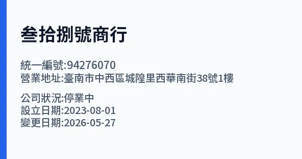 叁拾捌號商行的照片-統編 94276070(臺南市) 公司登記資料與營業項目詳細圖表