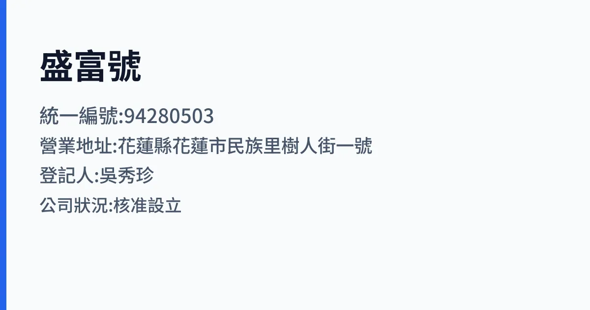 盛富號 - 統編 94280503(花蓮縣) 公司登記資料與營業項目詳細圖表