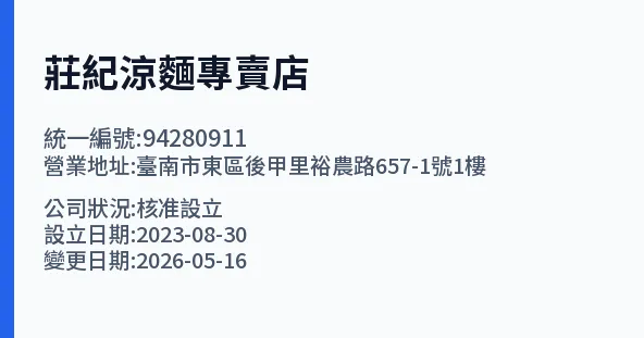 莊紀涼麵專賣店的照片-統編 94280911(臺南市) 公司登記資料與營業項目詳細圖表