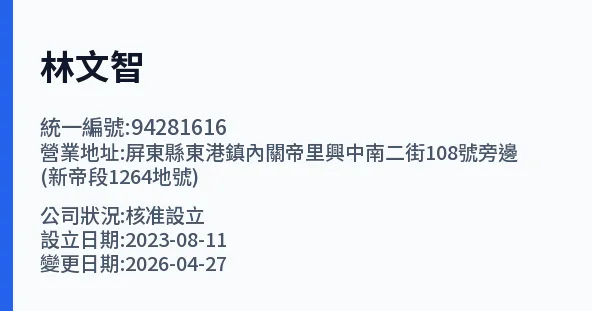 林文智的照片-統編 94281616(屏東縣) 公司登記資料與營業項目詳細圖表
