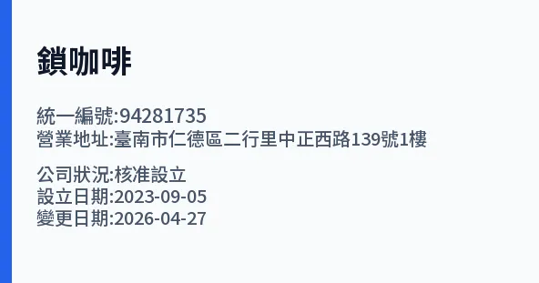 鎖咖啡的照片-統編 94281735(臺南市) 公司登記資料與營業項目詳細圖表
