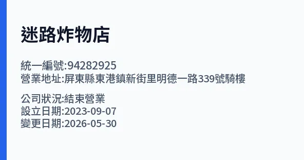 迷路炸物店的照片-統編 94282925(屏東縣) 公司登記資料與營業項目詳細圖表
