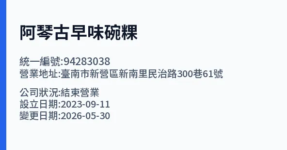 阿琴古早味碗粿的照片-統編 94283038(臺南市) 公司登記資料與營業項目詳細圖表