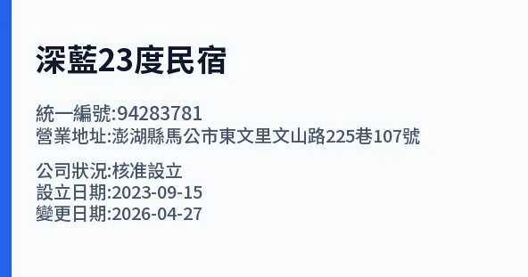 深藍23度民宿的照片-統編 94283781(澎湖縣) 公司登記資料與營業項目詳細圖表