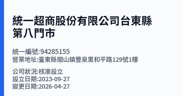 統一超商股份有限公司台東縣第八門市的照片-統編 94285155(臺東縣) 公司登記資料與營業項目詳細圖表