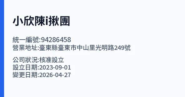 小欣陳i揪團的照片-統編 94286458(臺東縣) 公司登記資料與營業項目詳細圖表