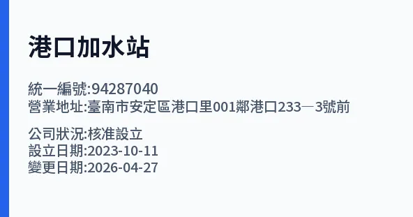港口加水站的照片-統編 94287040(臺南市) 公司登記資料與營業項目詳細圖表