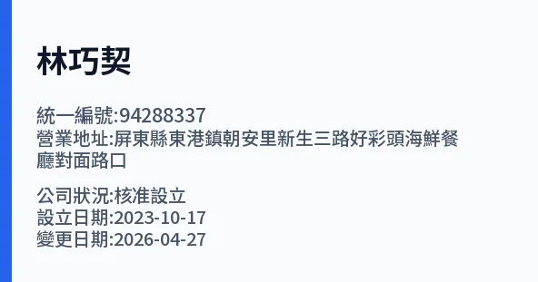 林巧契的照片-統編 94288337(屏東縣) 公司登記資料與營業項目詳細圖表