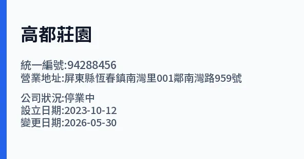 高都莊園的照片-統編 94288456(屏東縣) 公司登記資料與營業項目詳細圖表