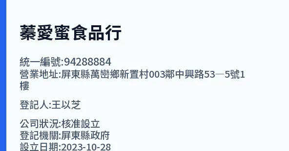 蓁愛蜜食品行的照片-統編 94288884(屏東縣) 公司登記資料與營業項目詳細圖表