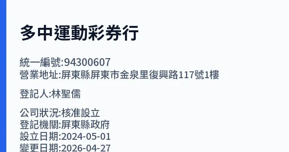 多中運動彩券行的照片-統編 94300607(屏東縣) 公司登記資料與營業項目詳細圖表