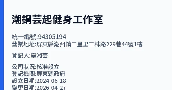 潮鋼芸起健身工作室的照片-統編 94305194(屏東縣) 公司登記資料與營業項目詳細圖表