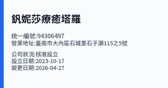 釩妮莎療癒塔羅的照片-統編 94306497(臺南市) 公司登記資料與營業項目詳細圖表