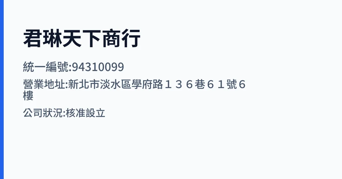 君琳天下商行 - 統編 94310099(新北市) 公司登記資料與營業項目詳細圖表