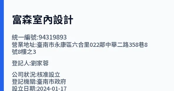 富森室內設計的照片-統編 94319893(臺南市) 公司登記資料與營業項目詳細圖表