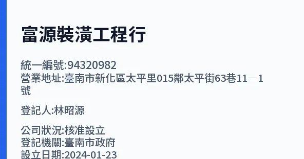 富源裝潢工程行的照片-統編 94320982(臺南市) 公司登記資料與營業項目詳細圖表