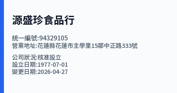 源盛珍食品行的照片-統編 94329105(花蓮縣) 公司登記資料與營業項目詳細圖表