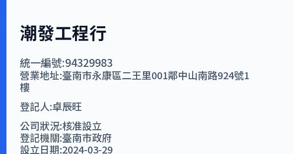 潮發工程行的照片-統編 94329983(臺南市) 公司登記資料與營業項目詳細圖表