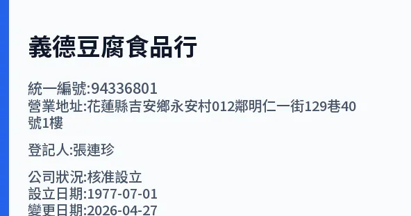 義德豆腐食品行的照片-統編 94336801(花蓮縣) 公司登記資料與營業項目詳細圖表