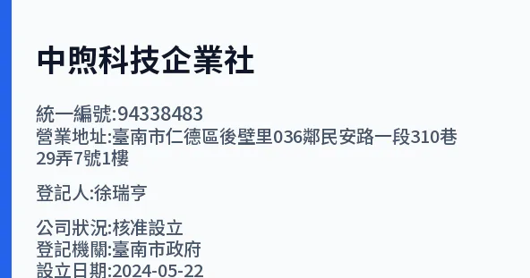 中煦科技企業社的照片-統編 94338483(臺南市) 公司登記資料與營業項目詳細圖表
