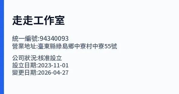 走走工作室的照片-統編 94340093(臺東縣) 公司登記資料與營業項目詳細圖表