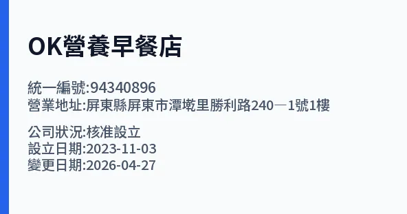 OK營養早餐店的照片-統編 94340896(屏東縣) 公司登記資料與營業項目詳細圖表