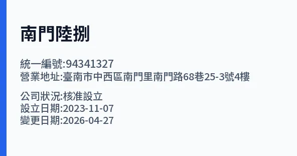 南門陸捌的照片-統編 94341327(臺南市) 公司登記資料與營業項目詳細圖表