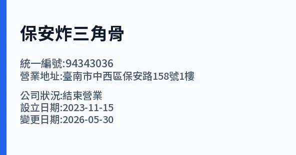 保安炸三角骨的照片-統編 94343036(臺南市) 公司登記資料與營業項目詳細圖表