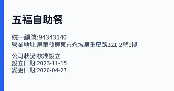 五福自助餐的照片-統編 94343140(屏東縣) 公司登記資料與營業項目詳細圖表
