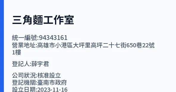 三角麵工作室的照片-統編 94343161(高雄市) 公司登記資料與營業項目詳細圖表