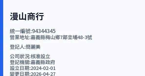 漫山商行的照片-統編 94344345(嘉義縣) 公司登記資料與營業項目詳細圖表