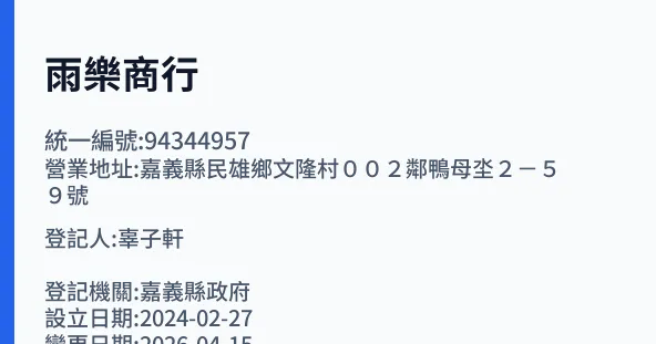 雨樂商行的照片-統編 94344957(嘉義縣) 公司登記資料與營業項目詳細圖表