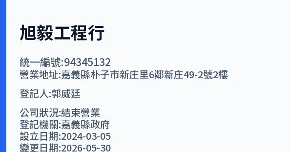 旭毅工程行的照片-統編 94345132(嘉義縣) 公司登記資料與營業項目詳細圖表