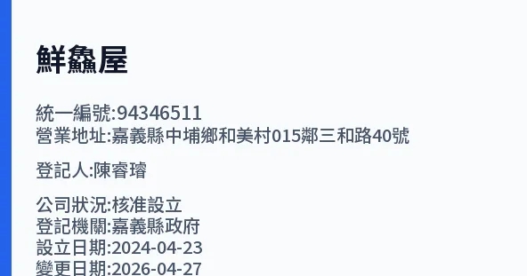 鮮鱻屋的照片-統編 94346511(嘉義縣) 公司登記資料與營業項目詳細圖表