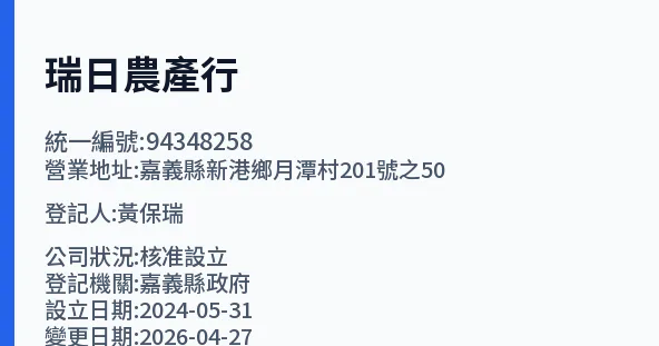 瑞日農產行的照片-統編 94348258(嘉義縣) 公司登記資料與營業項目詳細圖表