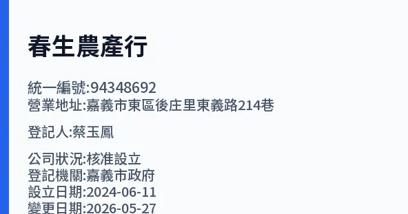 春生農產行的照片-統編 94348692(嘉義市) 公司登記資料與營業項目詳細圖表