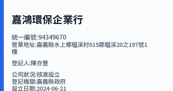 嘉鴻環保企業行的照片-統編 94349670(嘉義縣) 公司登記資料與營業項目詳細圖表