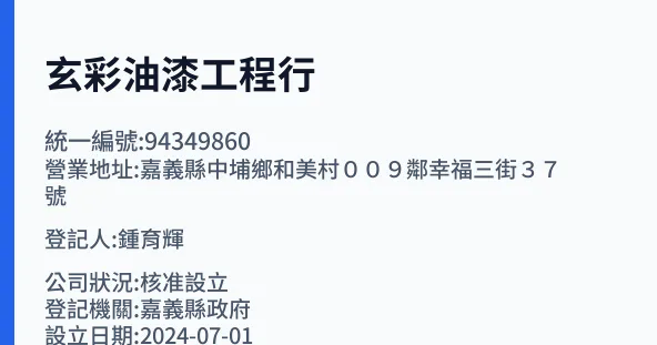 玄彩油漆工程行的照片-統編 94349860(嘉義縣) 公司登記資料與營業項目詳細圖表