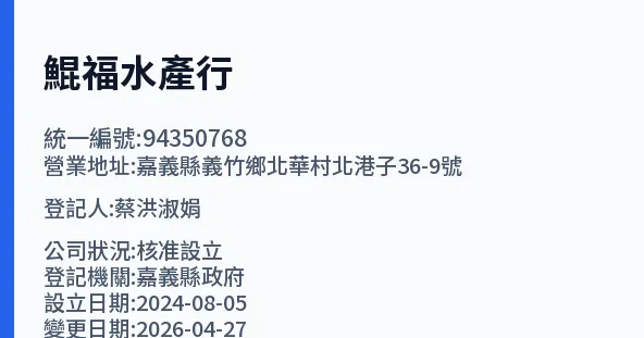 鯤福水產行的照片-統編 94350768(嘉義縣) 公司登記資料與營業項目詳細圖表