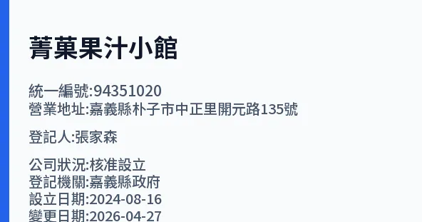 菁菓果汁小館的照片-統編 94351020(嘉義縣) 公司登記資料與營業項目詳細圖表